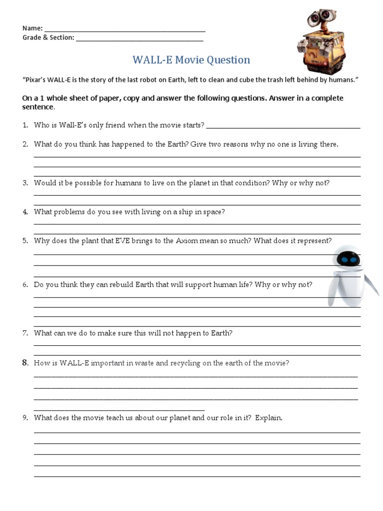 WALL E Movie Questions | PDF