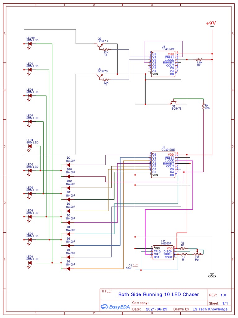 10 LED Chaser Circuit Diagram | PDF
