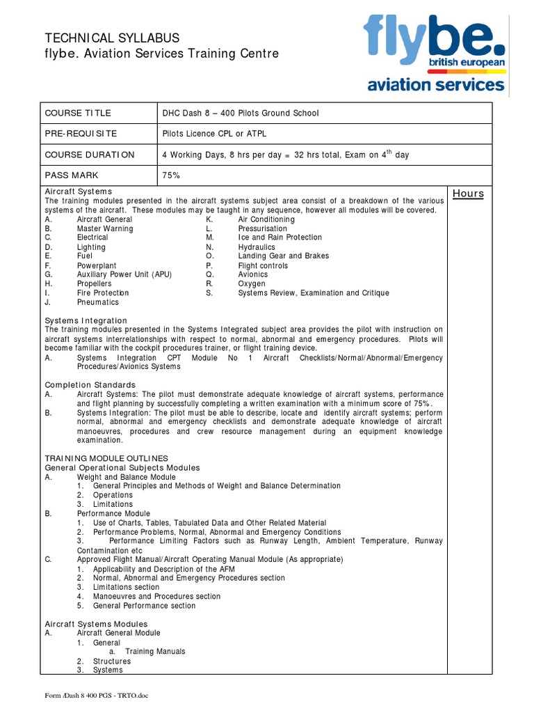 Technical Syllabus Flybe. Aviation Services Training Centre: Course ...