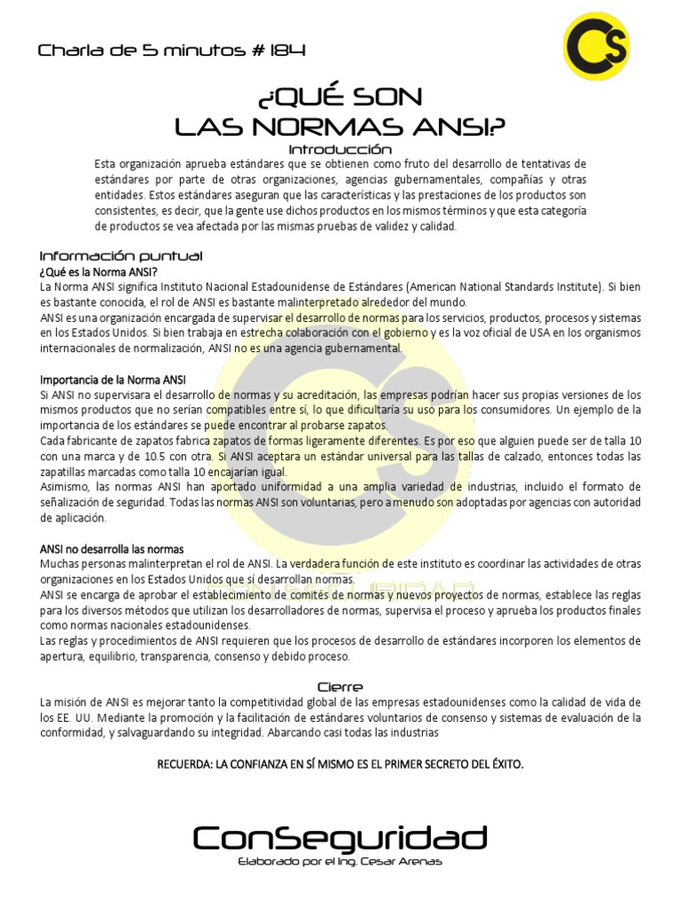 Conseguridad: ¿Qué Son Las Normas Ansi? | PDF | Crecimiento personal y ...