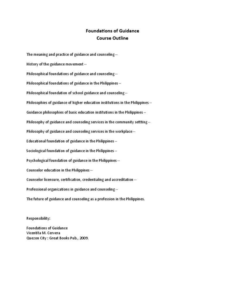 Foundations of Guidance Course Outline | PDF