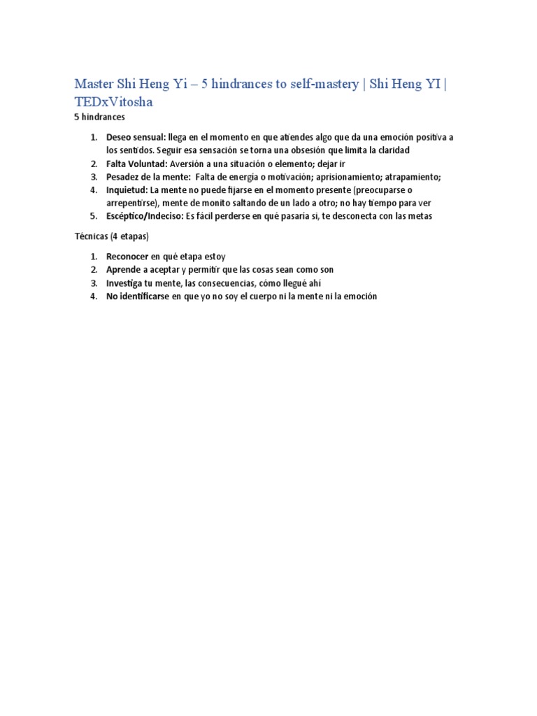 5 Hindrances to Self-Mastery by Shi Heng Yi | PDF | Ciencia y matemáticas