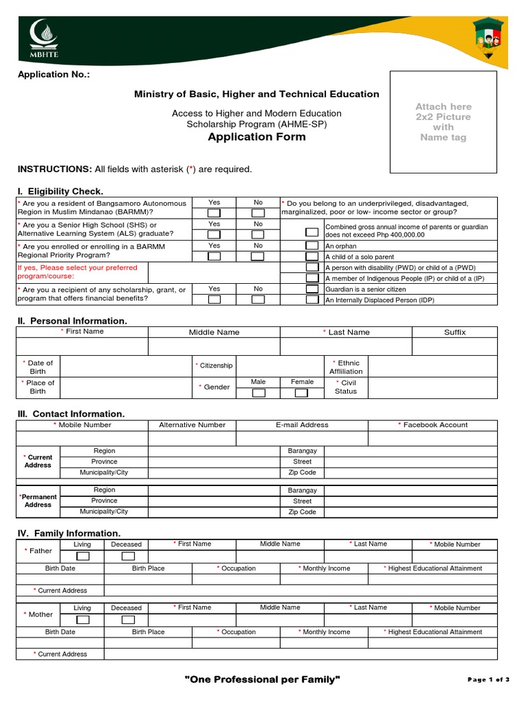 AHME Scholarship Application Form | PDF | Educational Attainment In The ...