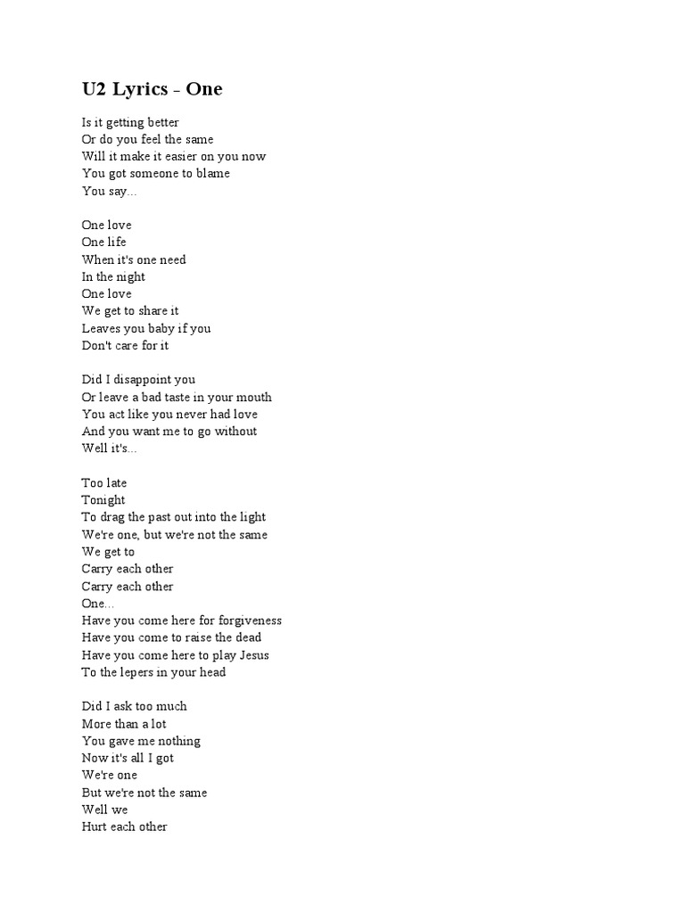 U2 Lyrics | PDF