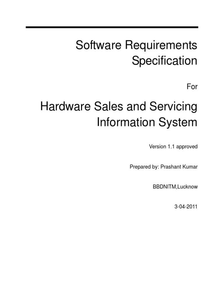 Automating Hardware Sales and Servicing: A Software Requirements Specification for Coastal ...