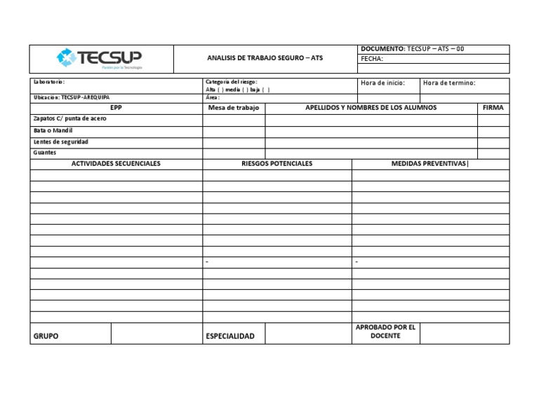 Analisis de Trabajo Seguro - Ats Documento: Tecsup - Ats - 00 | PDF