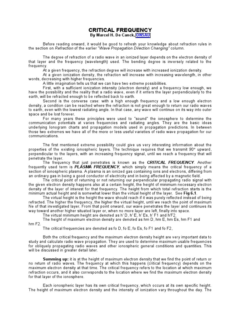 Radio Wave Propagation Part 6 - Critical Frequency | PDF | Ionosphere ...
