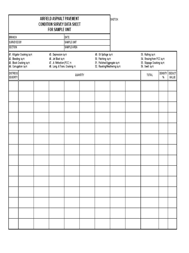 Airfield Asphalt Pavement For Sample Unit Condition Survey Data Sheet | PDF
