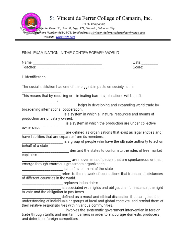 Contemporary World - Final Exam | PDF | General Agreement On Tariffs ...