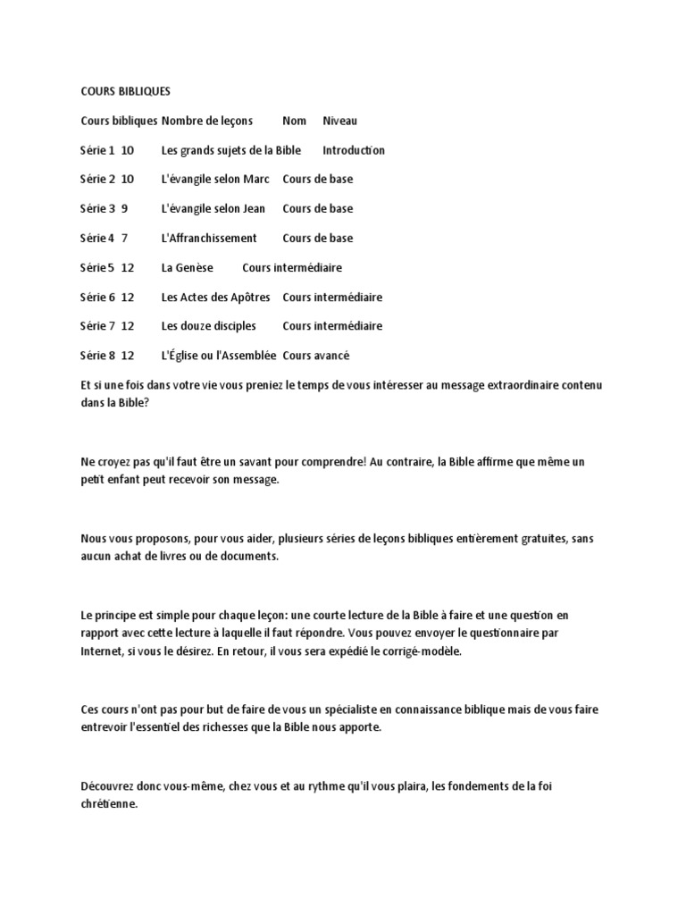 Cours Bibliques Gratuits en 12 Leçons | PDF | Nouveau testament | Bible