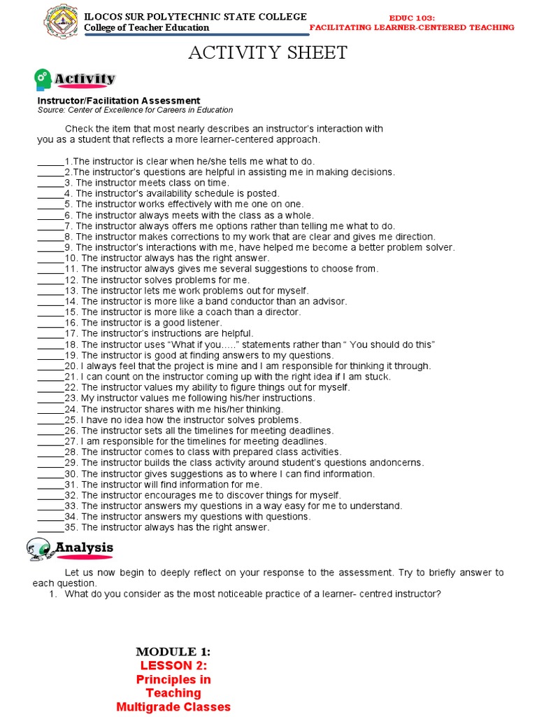 Activity Sheet Module 1 - Lesson 2 | PDF | Education Theory | Change