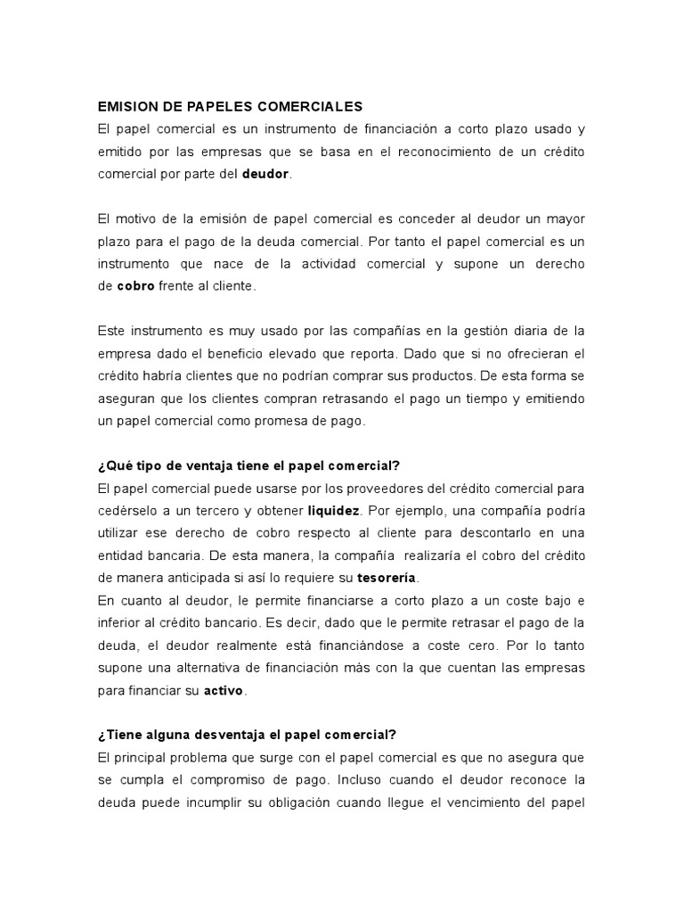Emisión y Tipos de Papeles Comerciales | PDF | Tarjeta de crédito | Bancos