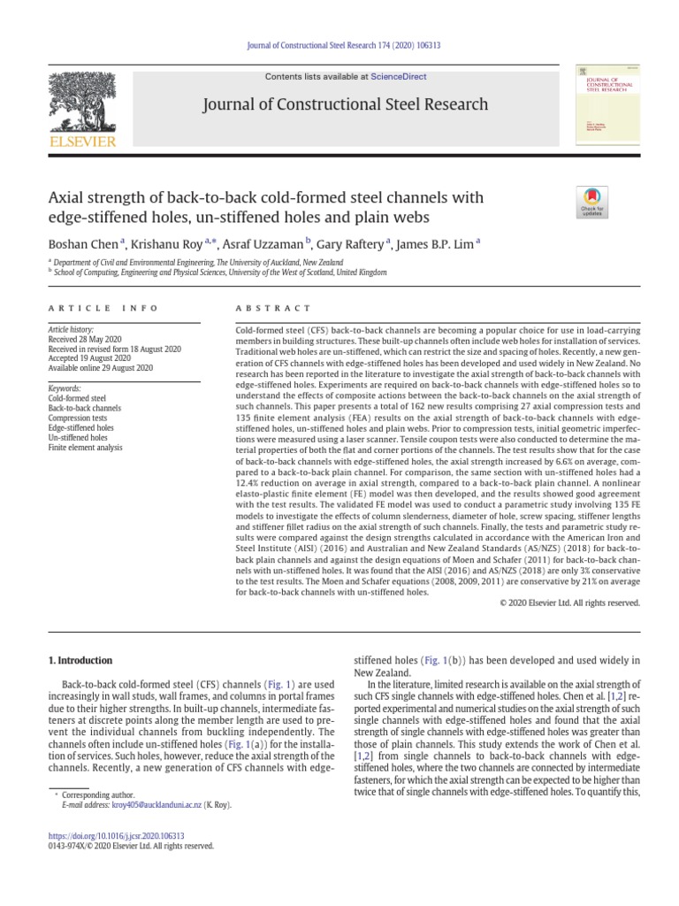 Journal of Constructional Steel Research: Boshan Chen, Krishanu Roy ...