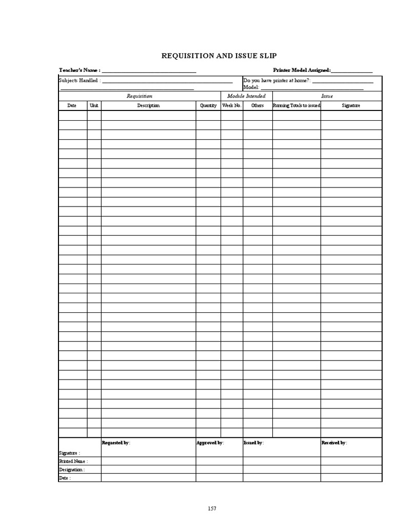 Teacher requisition and issue slip template | PDF