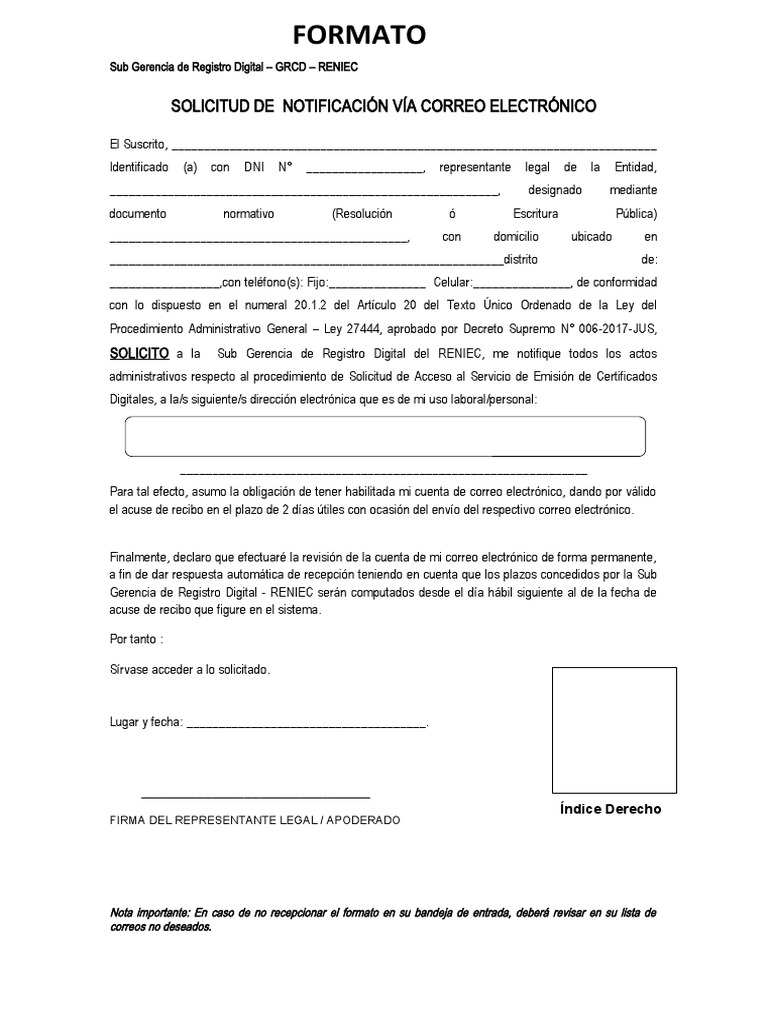 Formato de Solicitud de Notificacion Por Correo SGRD | PDF