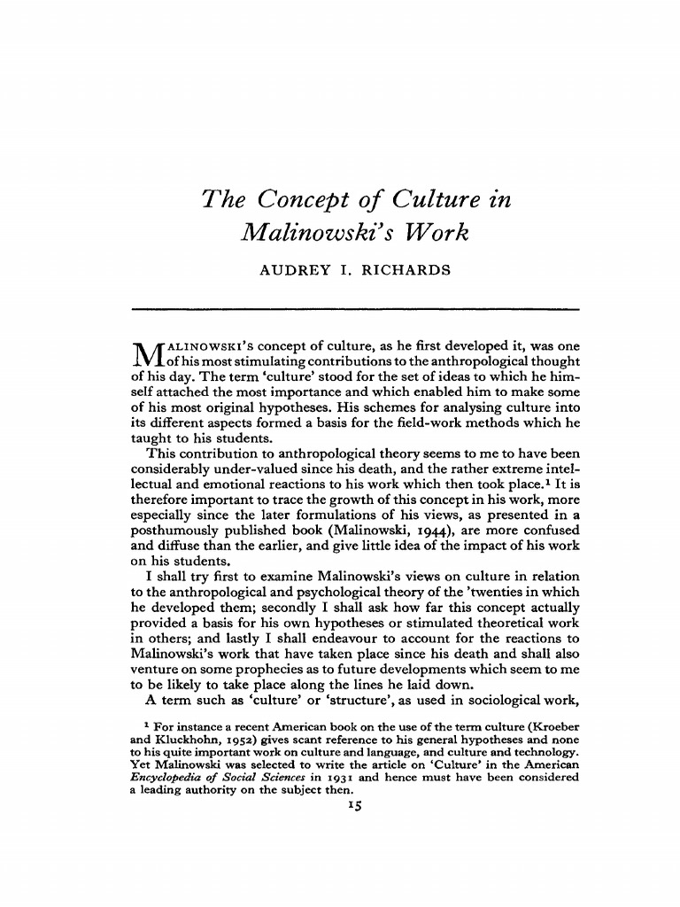 The Concept of Culture in Malinowski S Work | PDF | Anthropology | Kinship