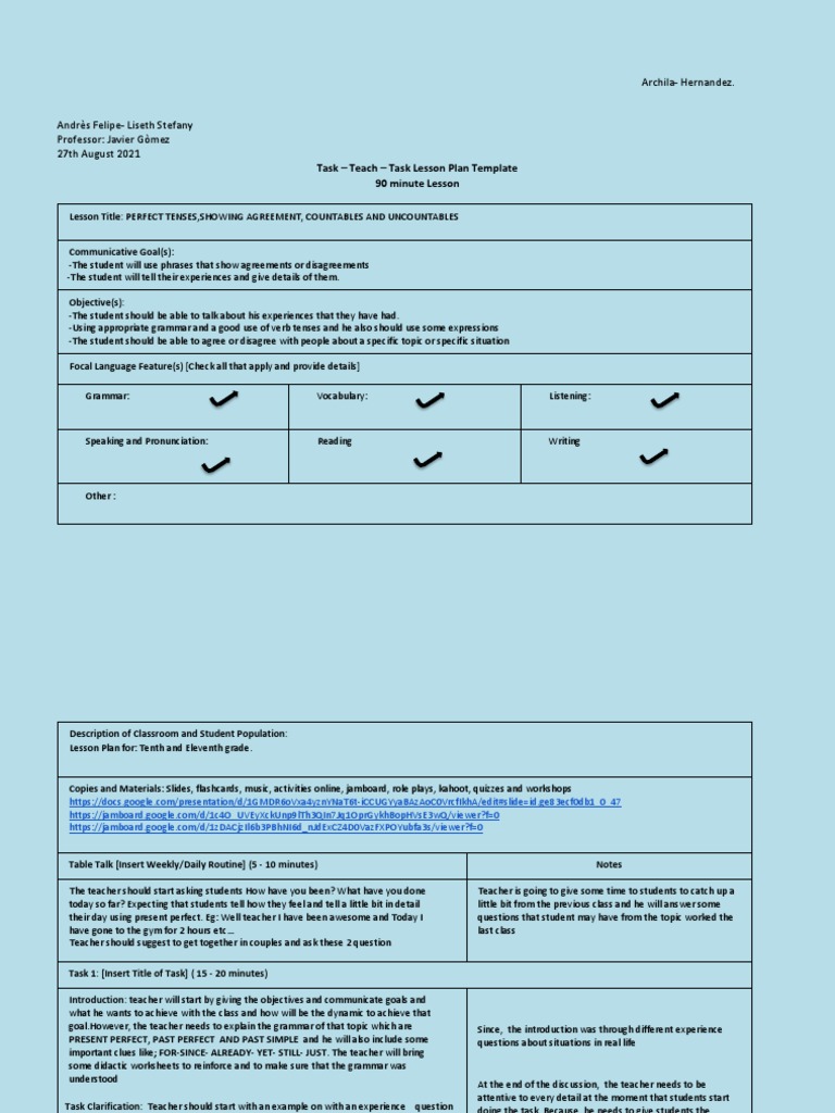 Task-Based Speaking Lesson Plan | PDF | Lesson Plan | Teachers