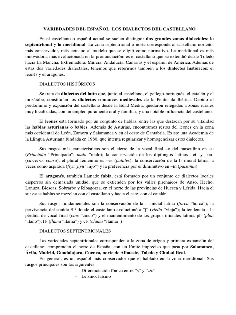 Variedades Del Espanol - Los Dialectos Del Castellano | PDF | Lengua ...