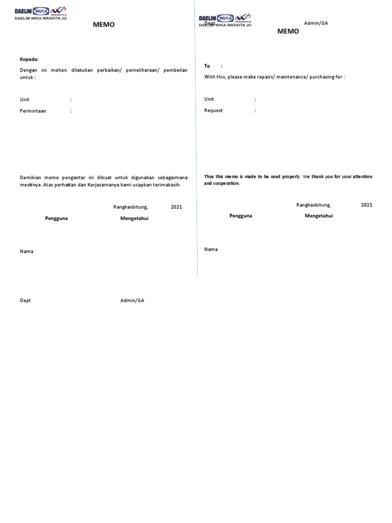 Memo Service & Maintenance | PDF