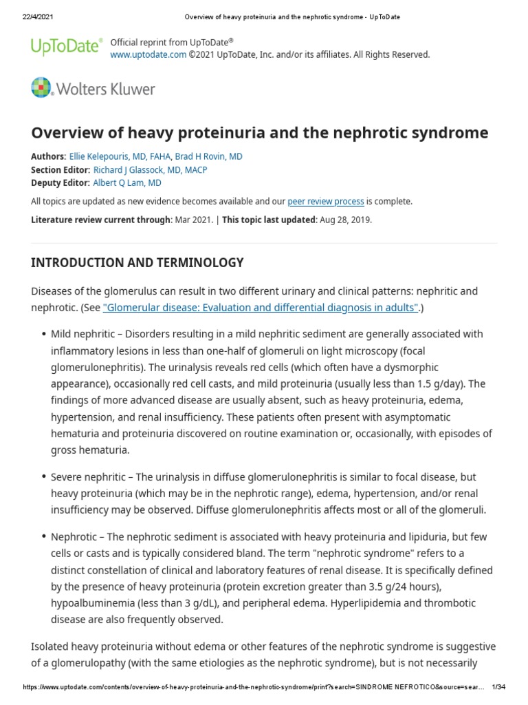 Overview of Heavy Proteinuria and The Nephrotic Syndrome - UpToDate ...