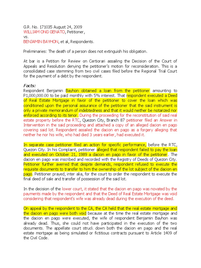Genato Vs Bayhon | PDF | Mortgage Law | Deed