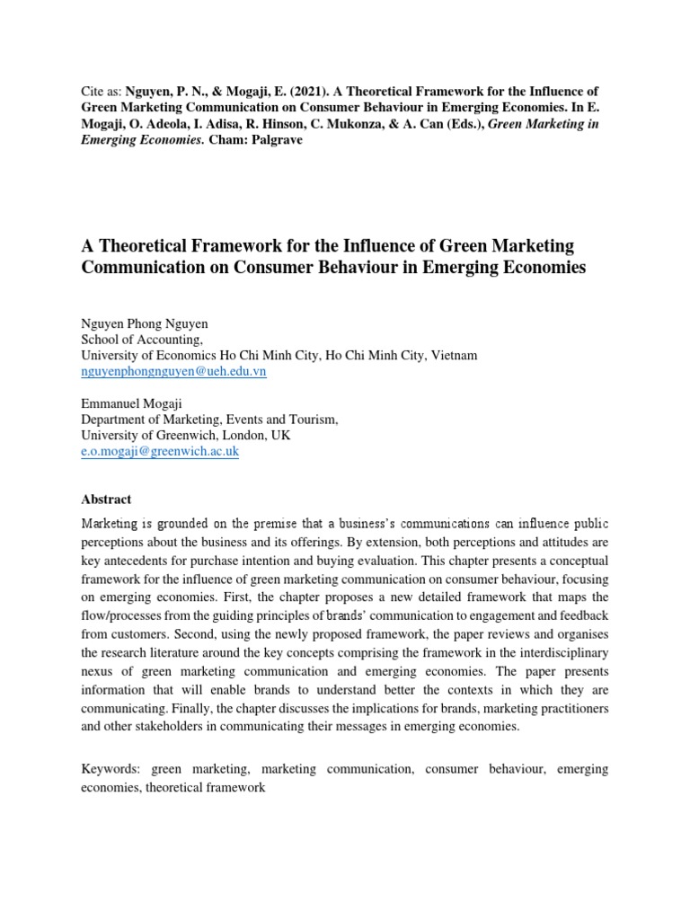 A Theoretical Framework For The Influence of Green Marketing ...