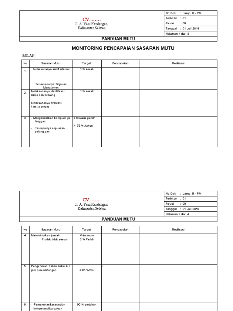 Monev Pencapaian Sasaran Mutu | PDF