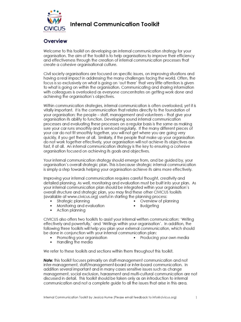 Internal Communication Strategy Toolkit | PDF | Goal | Communication