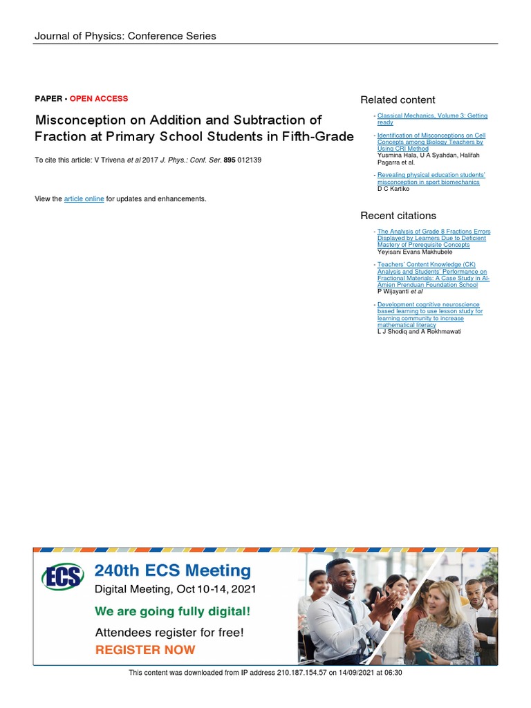Misconception On Addition and Subtraction of Fraction at Primary School ...