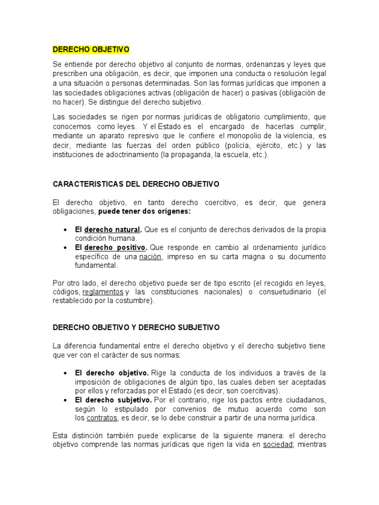 La distinción entre derecho objetivo y derecho subjetivo: normas ...