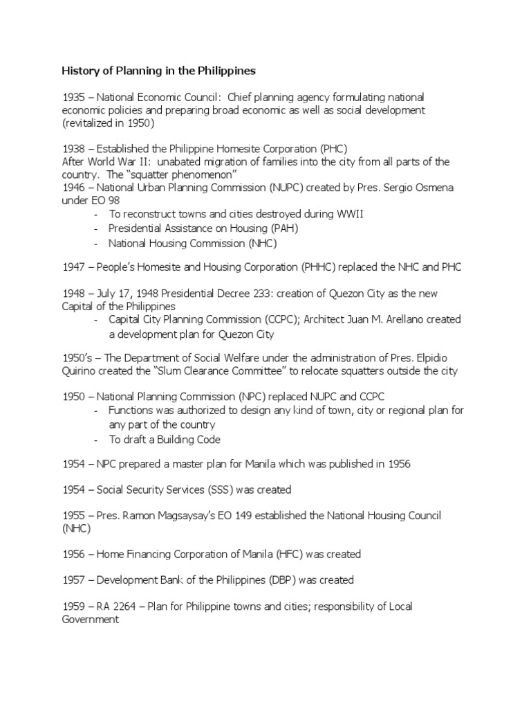 History of Planning in The Philippines | PDF | Philippines | Manila