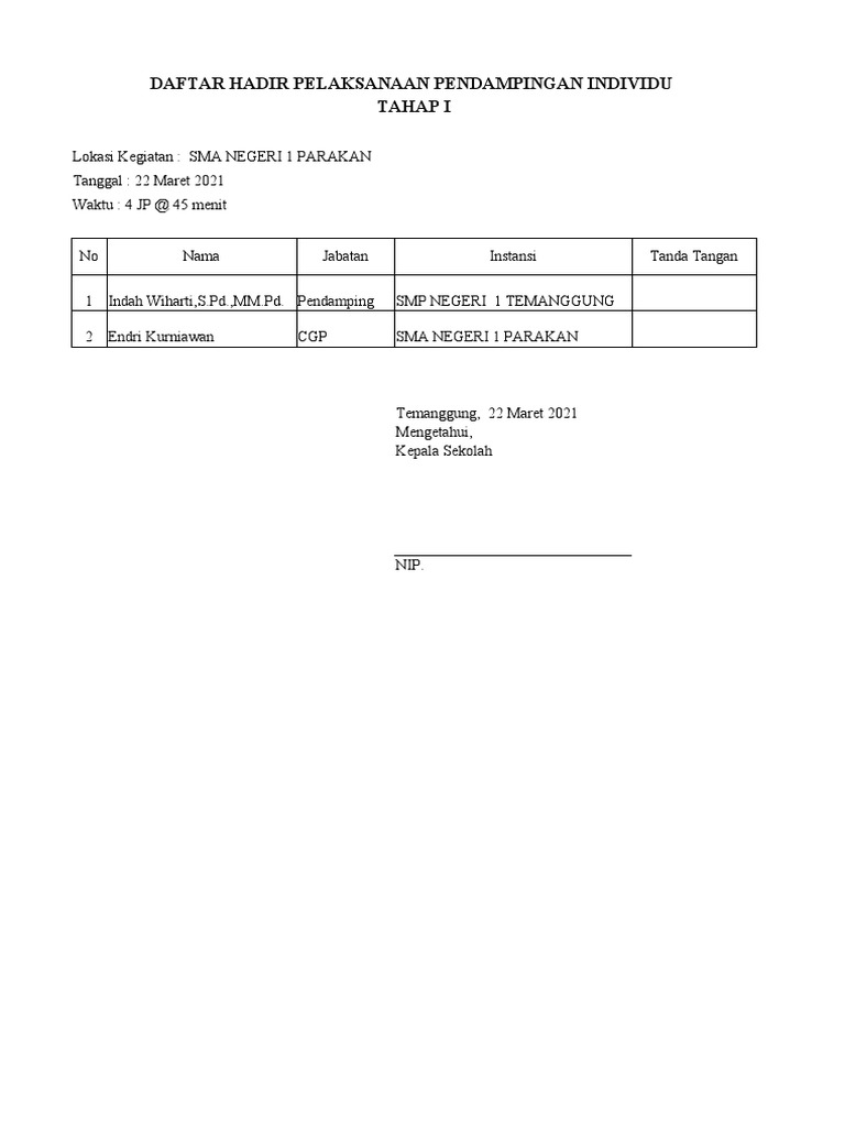 Daftar Hadir CGP - Pi 8 | PDF