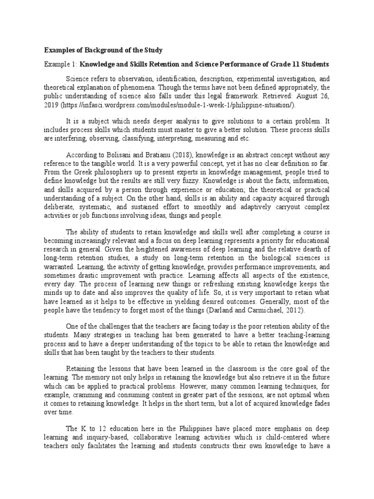 Examples of Background of The Study | PDF | Learning | Knowledge