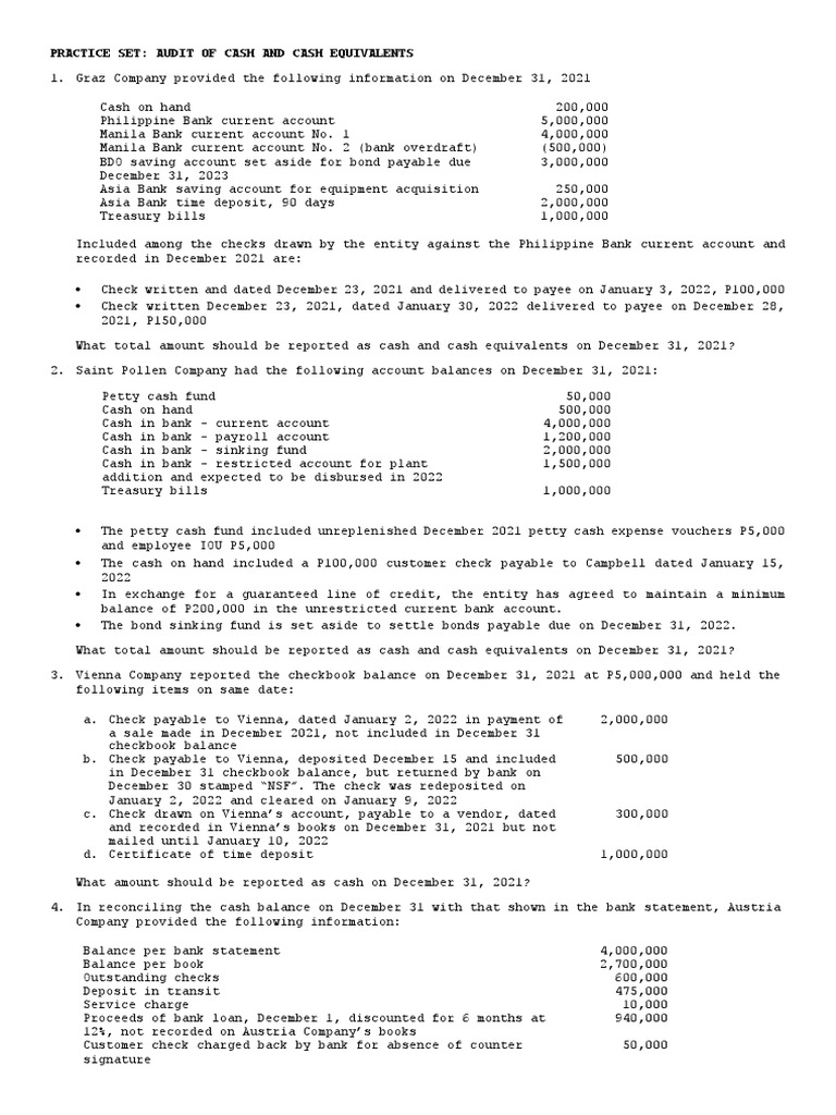 Cash and Cash Equivalents Audit Guide | PDF | Banks | Transaction Account