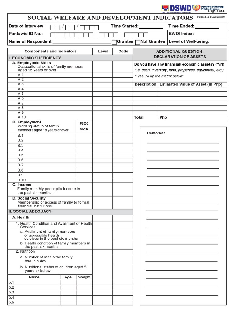 SWDI Score Sheet (Revised 2019) v4 | PDF | Income | Salary