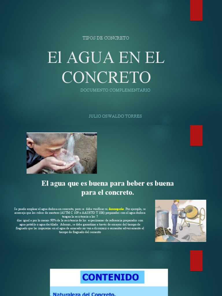El AGUA EN EL CONCRETO | Descargar gratis PDF | Hormigón | Cemento