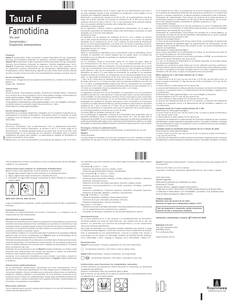 Taural F: Famotidina | PDF | La enfermedad por reflujo gastroesofágico ...