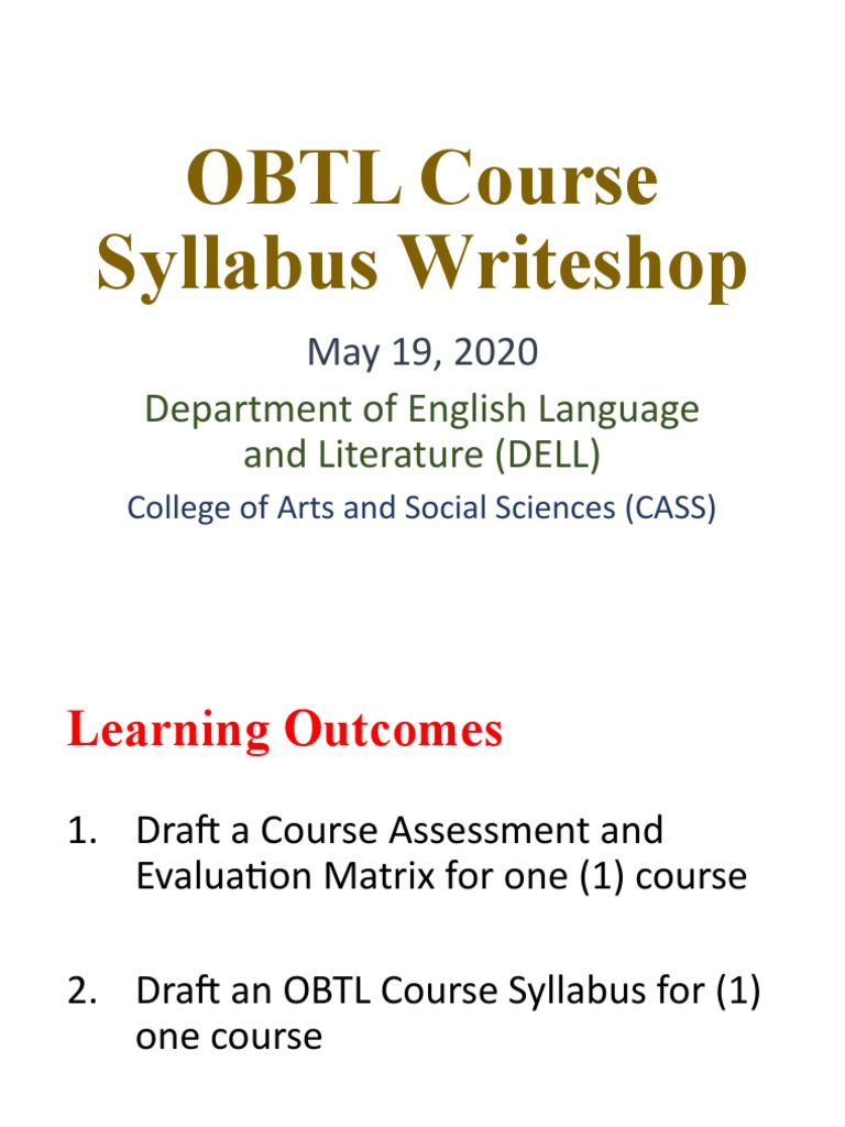 OBTL Course Syllabus Development Guide | PDF | Curriculum | Cross ...