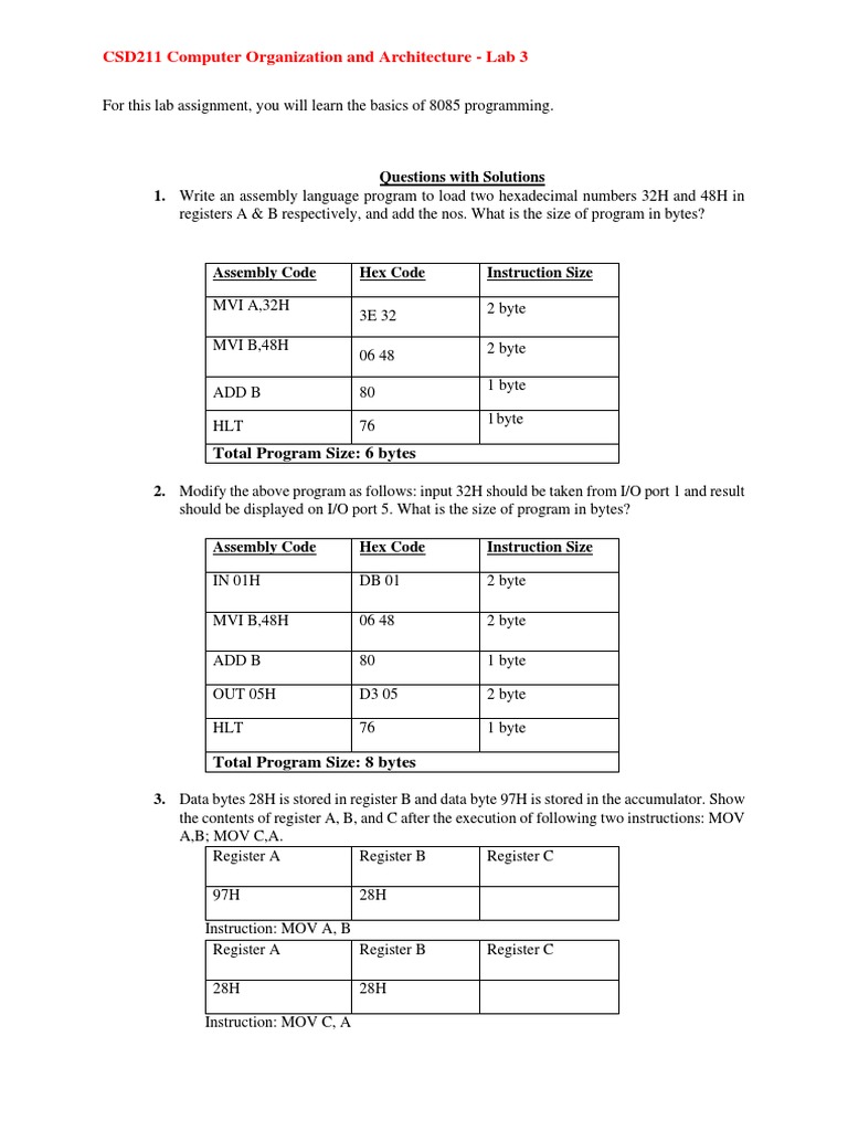 Lab 3 - Questions With Solutions | PDF | Assembly Language | Computer ...