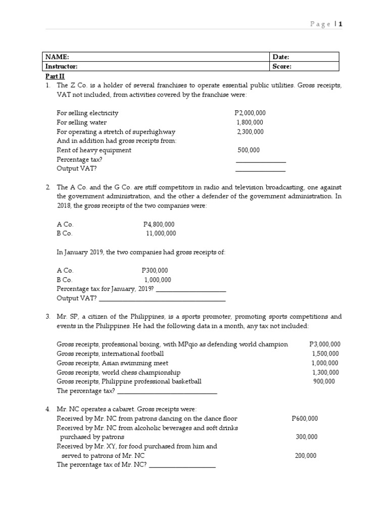Calculating percentage taxes and VAT on various business transactions ...