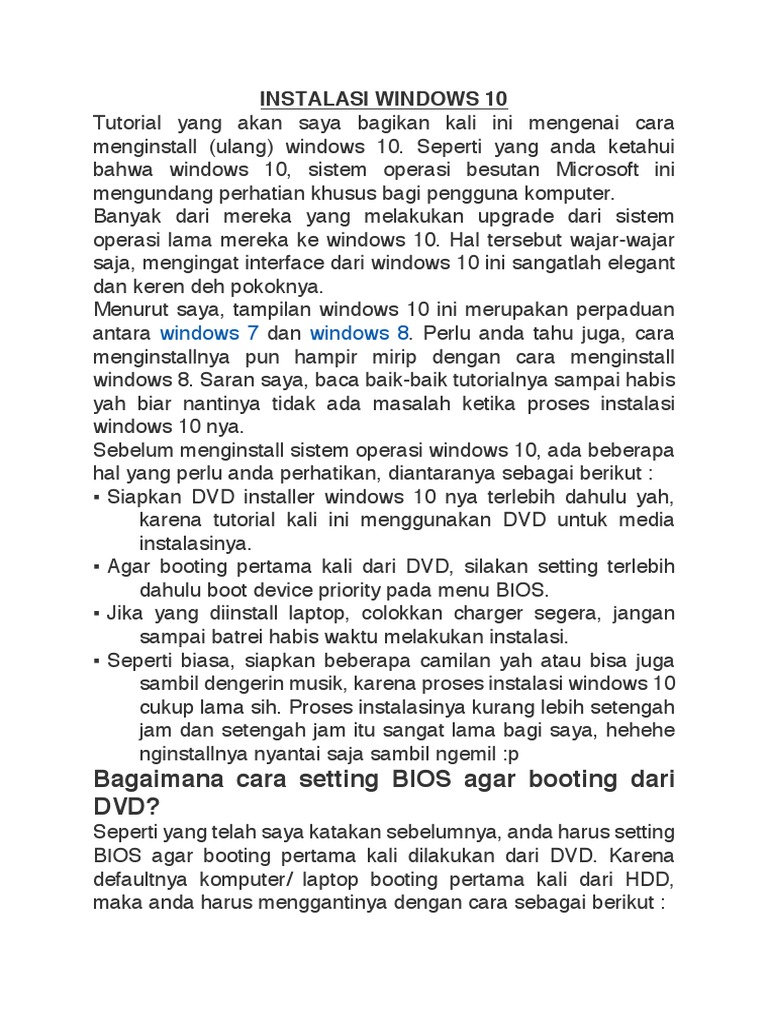 INSTALASI WINDOWS 10 Tutorial Yang Akan Saya Bagikan Kali Ini Mengenai ...