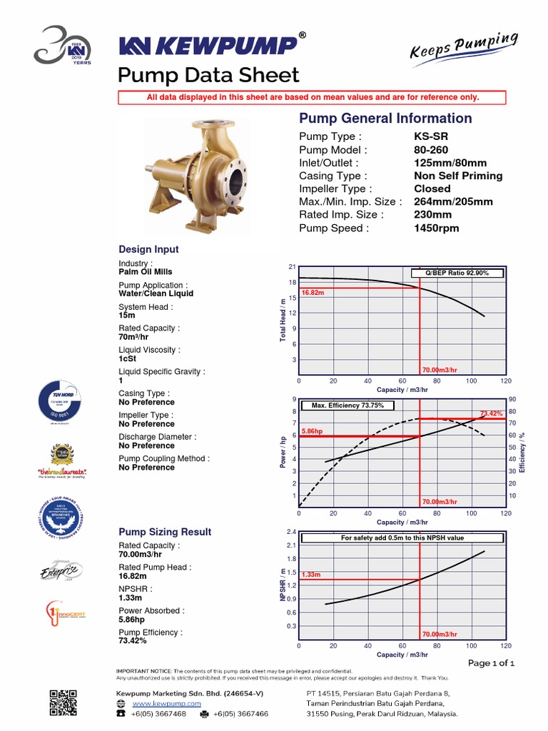 KS-SR 80-260 Pump Specifications | PDF | Pump | Applied And ...