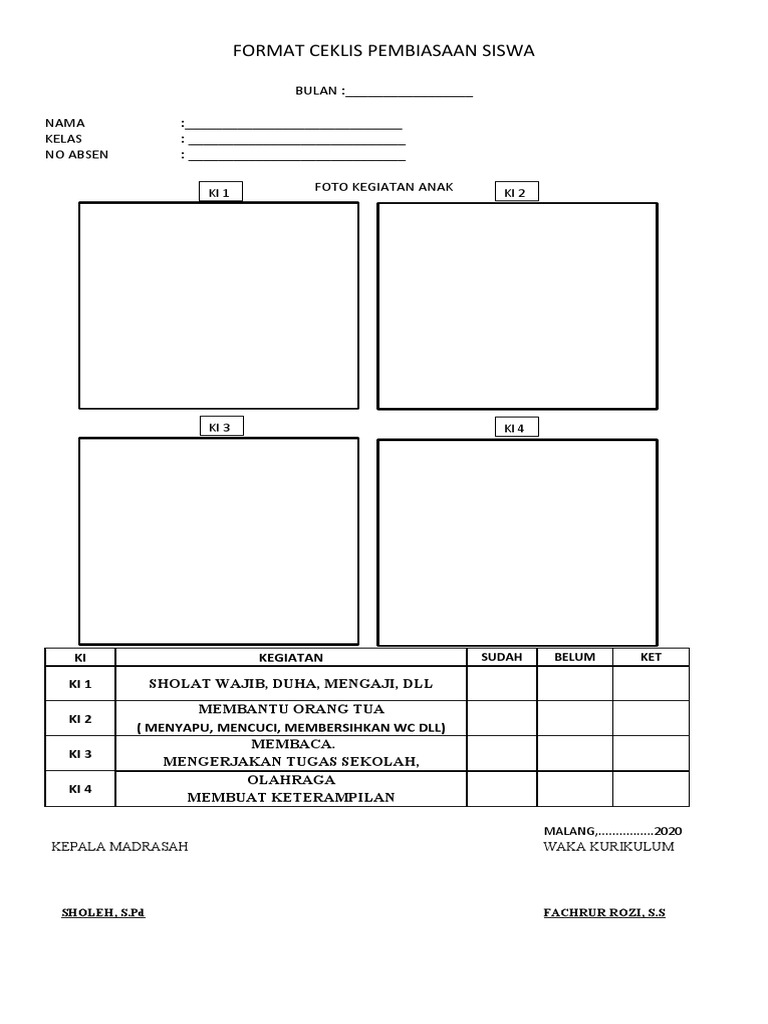 Format Ceklis Pembiasaan Siswa | PDF