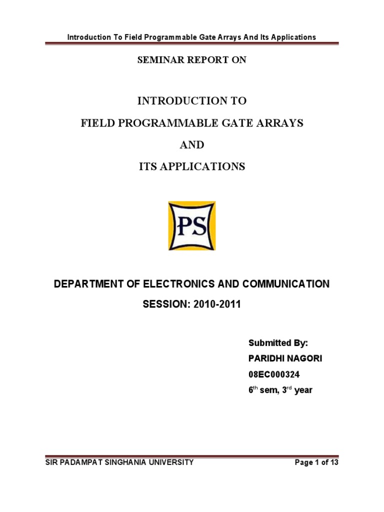 Introduction To Field Programmable Gate Arrays And Its Applications Pdf Field Programmable