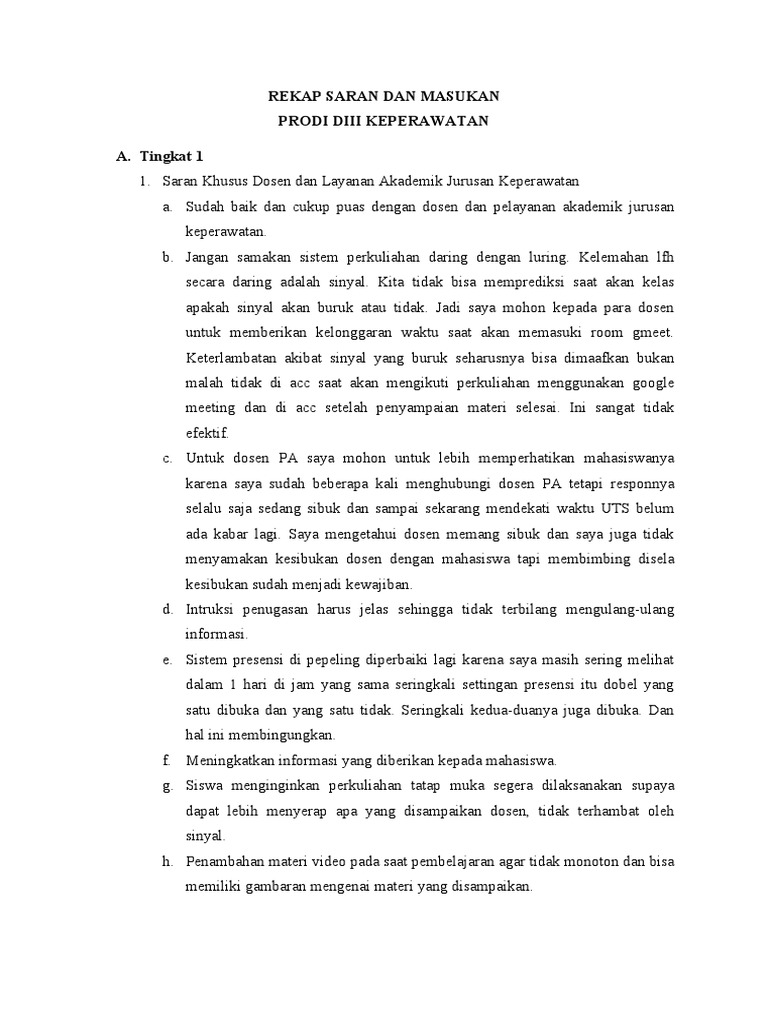 Rekap Saran Dan Masukan Sarasehan II | PDF