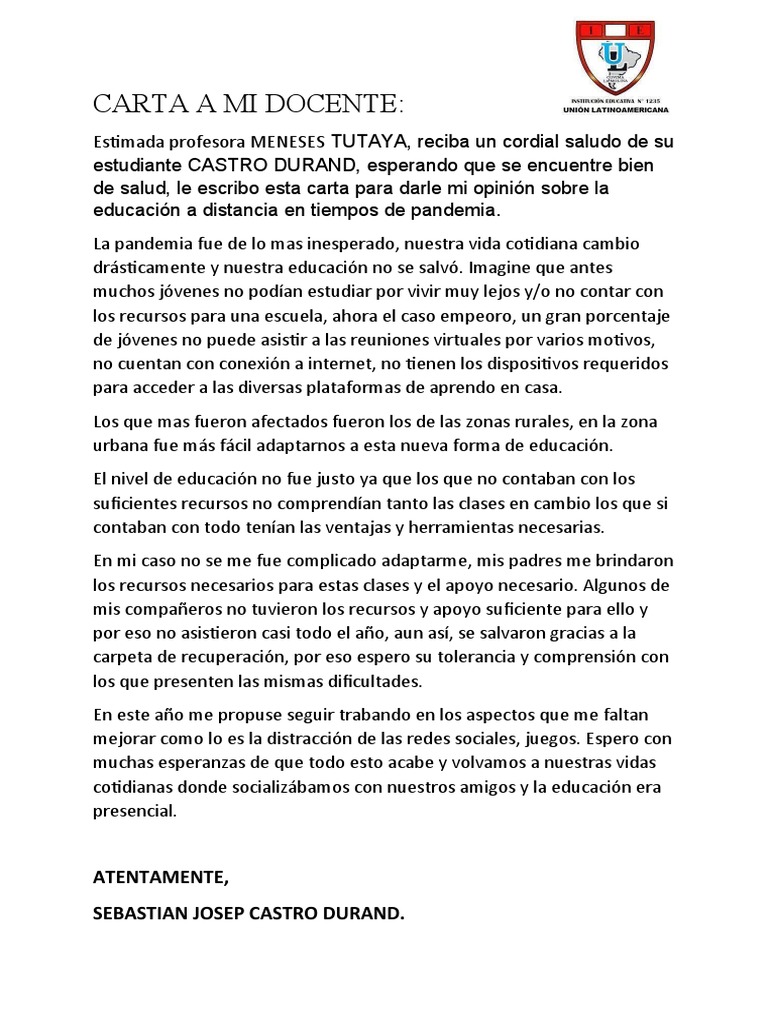Carta A Mi Docente | PDF