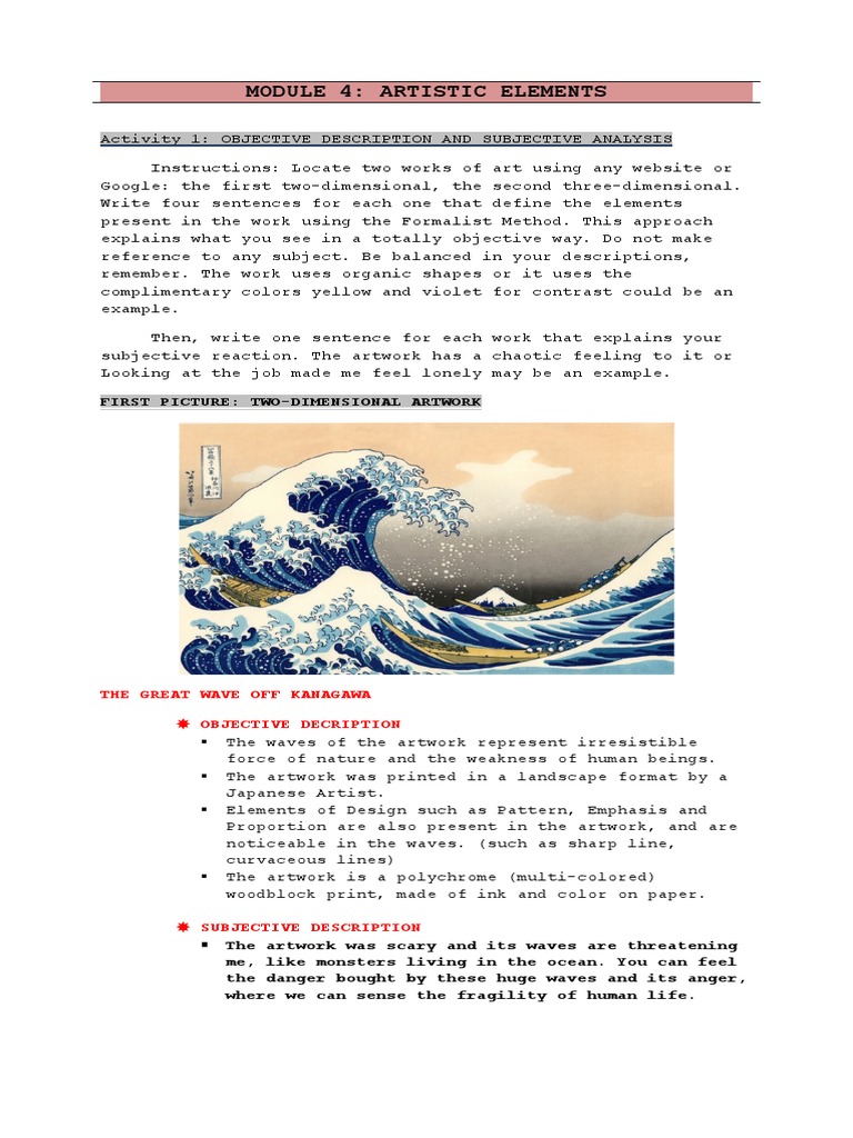 Module 4: Artistic Elements: First Picture: Two-Dimensional Artwork ...