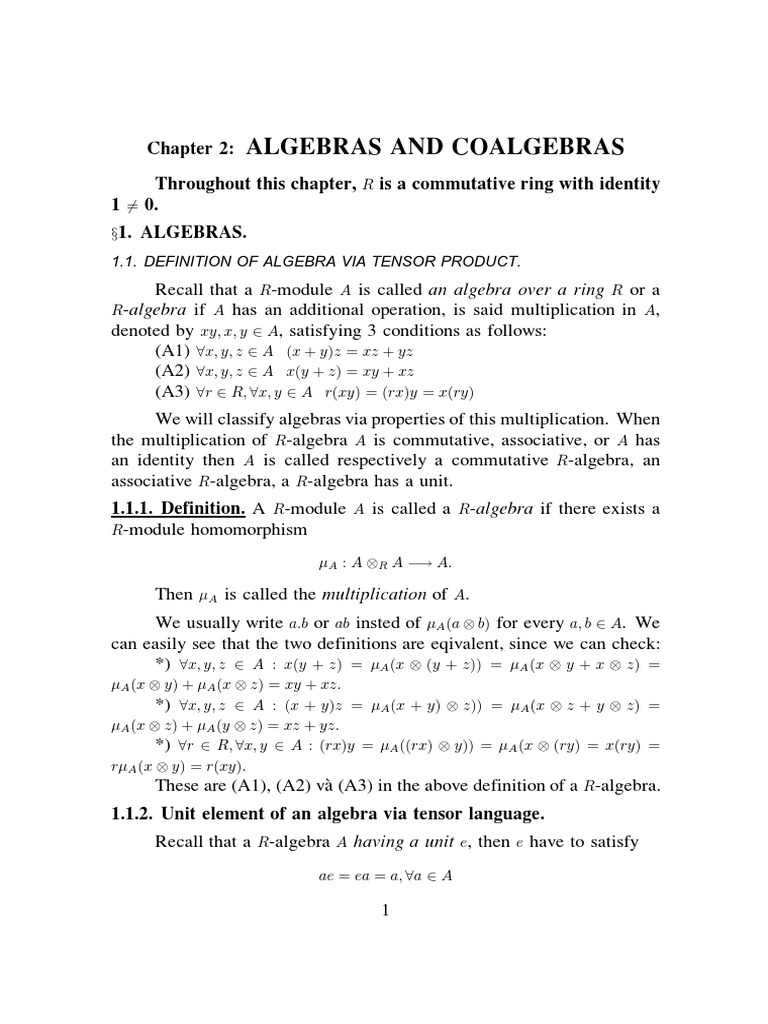 Algebras and Coalgebras: Throughout This Chapter, Is A Commutative Ring ...
