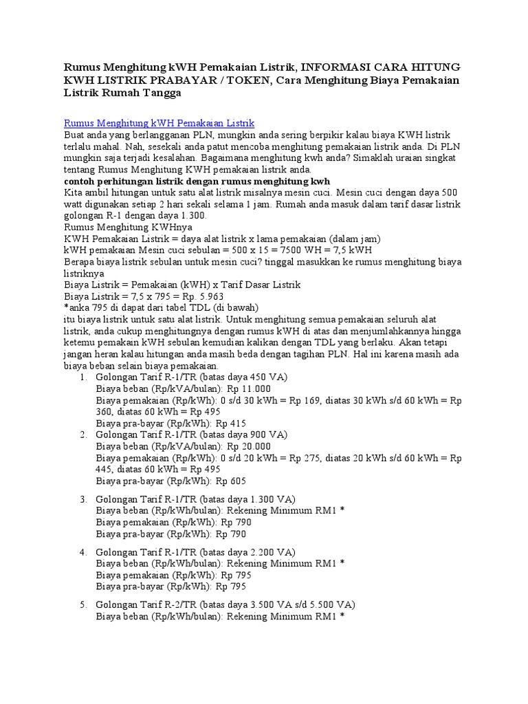 Rumus Menghitung KWH Pemakaian Listrik | PDF