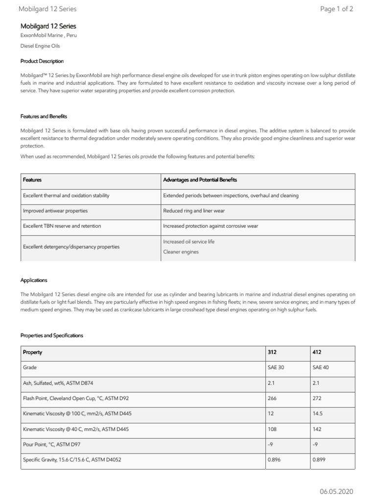 Mobilgard-312-412 Series | PDF | Motor Oil | Chemistry